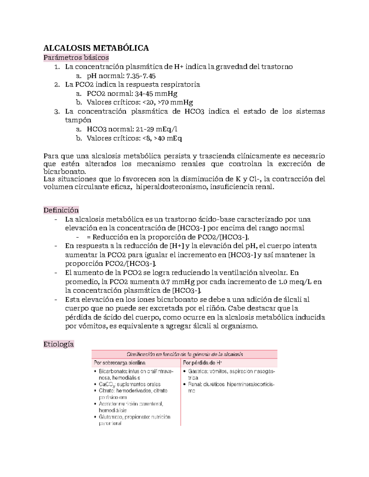 Alcalosis Metabólica - ALCALOSIS METABÓLICA Parámetros básicos 1. La ...