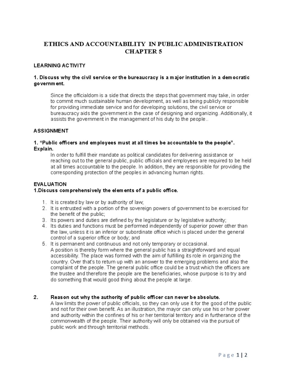 Ethics and Accountability 5 - ETHICS AND ACCOUNTABILITY IN PUBLIC ...