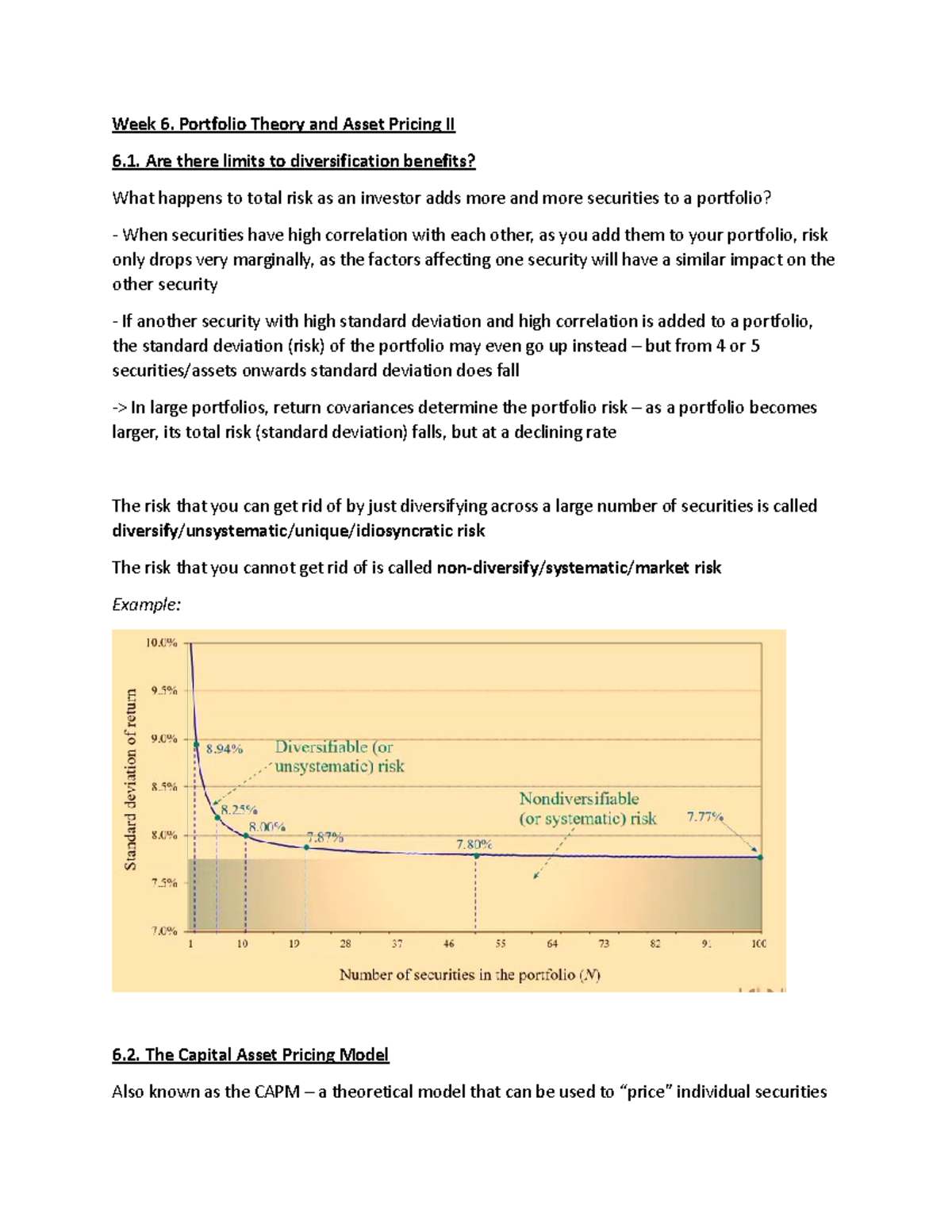 Prin Fin L6 - Asset pricing week 6 lecture notes - Week 6. Portfolio ...