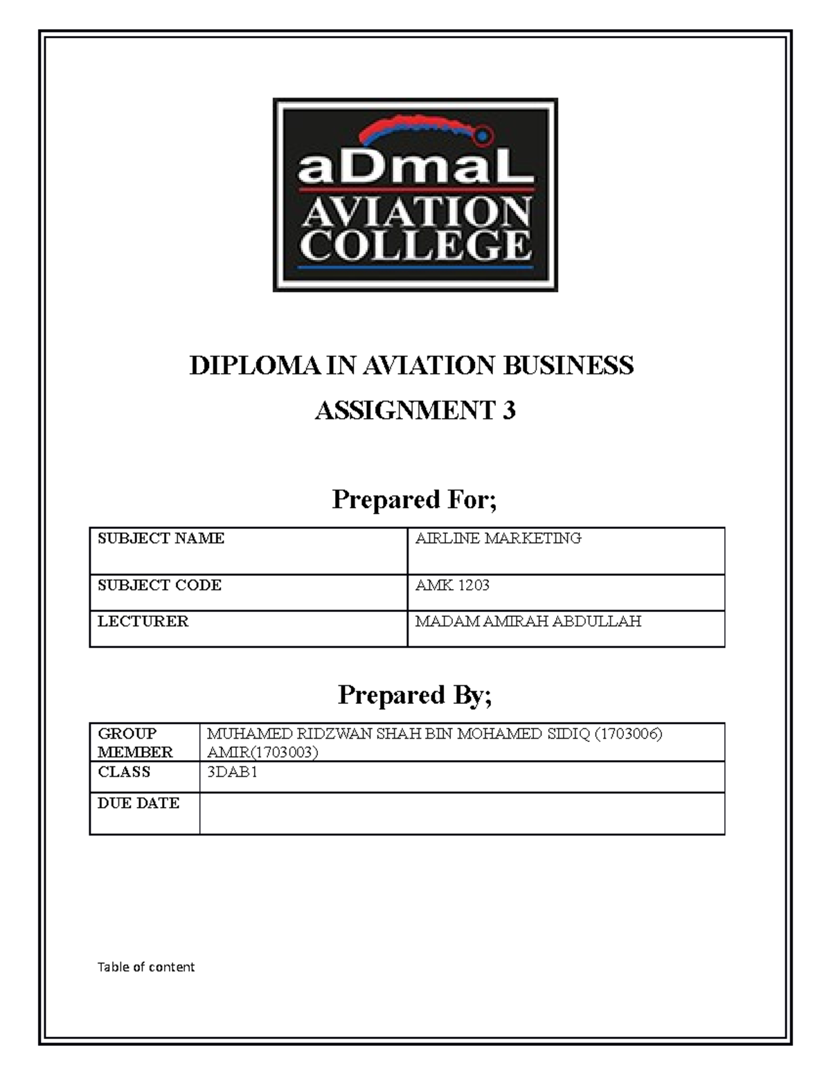 Airline marketing R - DIPLOMA IN AVIATION BUSINESS ASSIGNMENT 3 ...