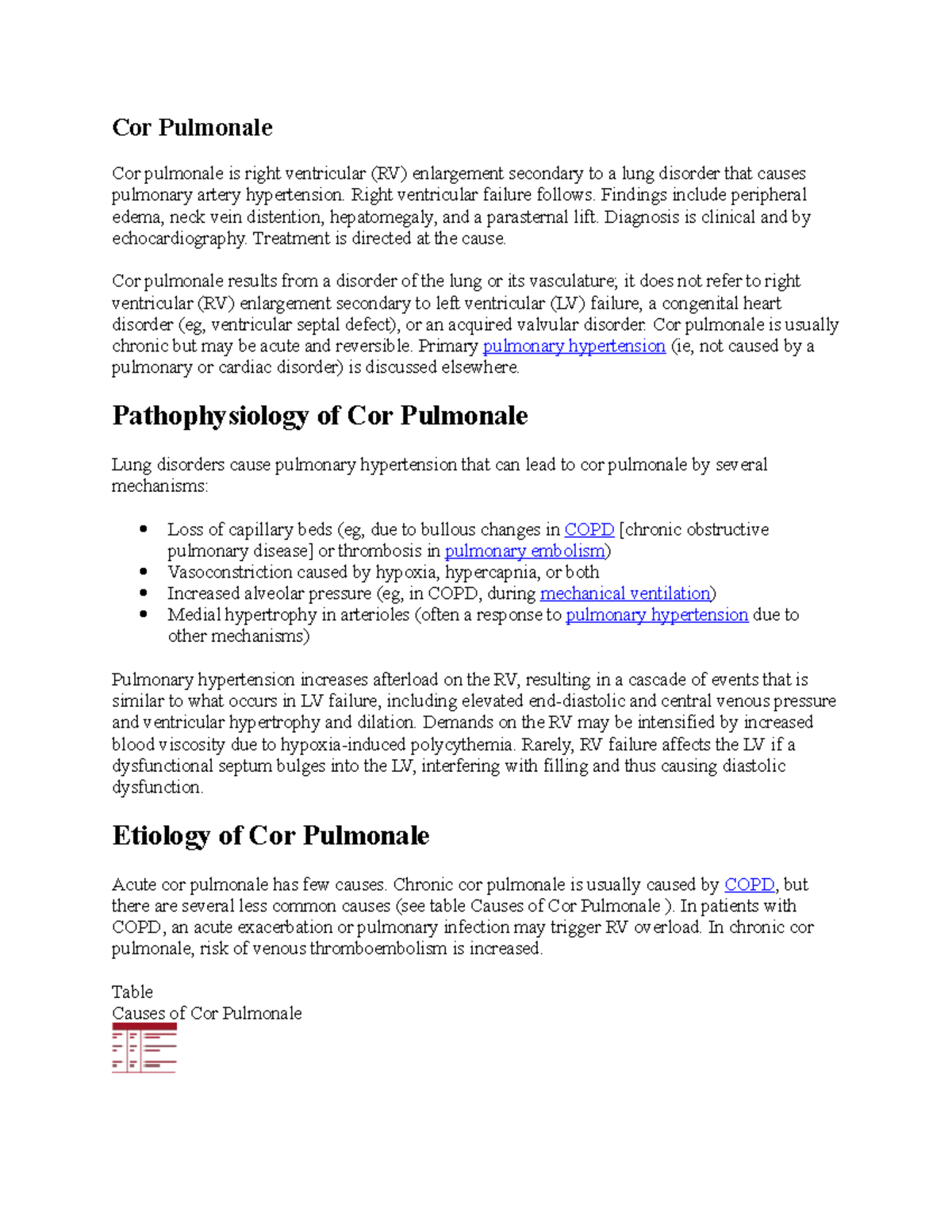 Cor Pulmonale - Cor Pulmonale Cor pulmonale is right ventricular (RV ...
