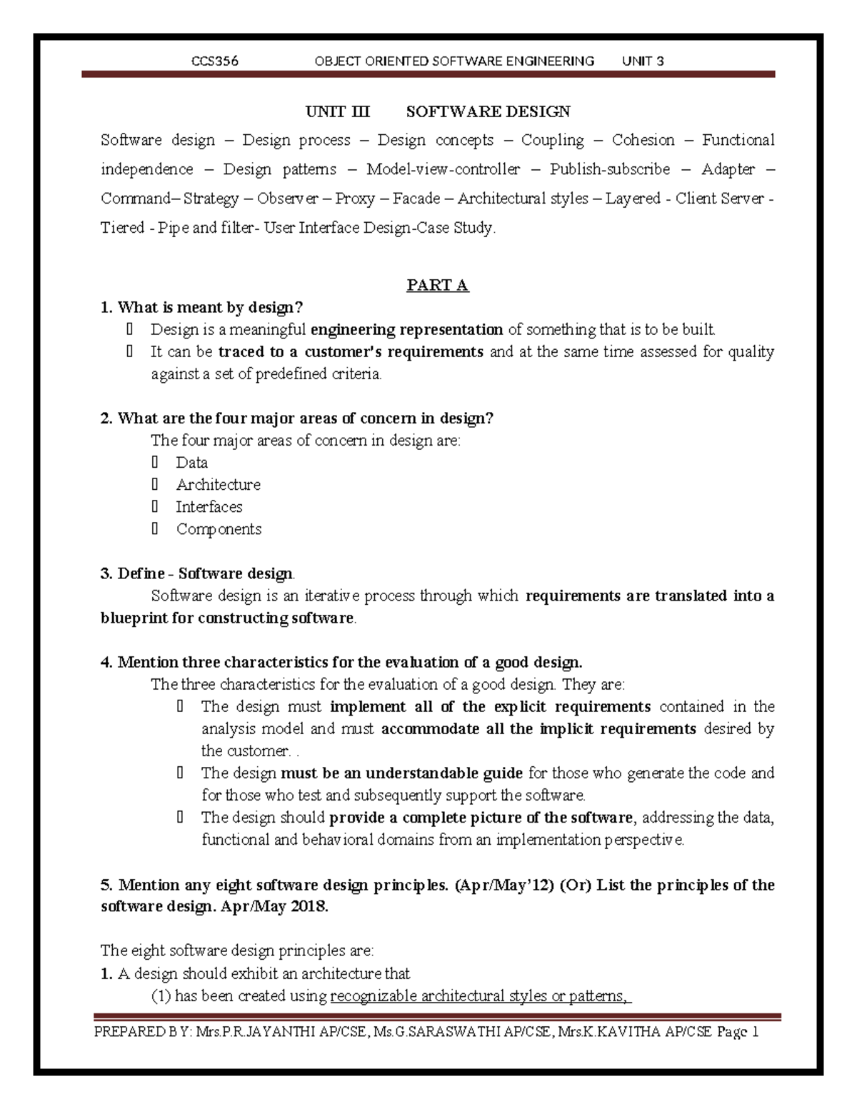 UNIT 3 Final COPY - notes - UNIT III SOFTWARE DESIGN Software design ...