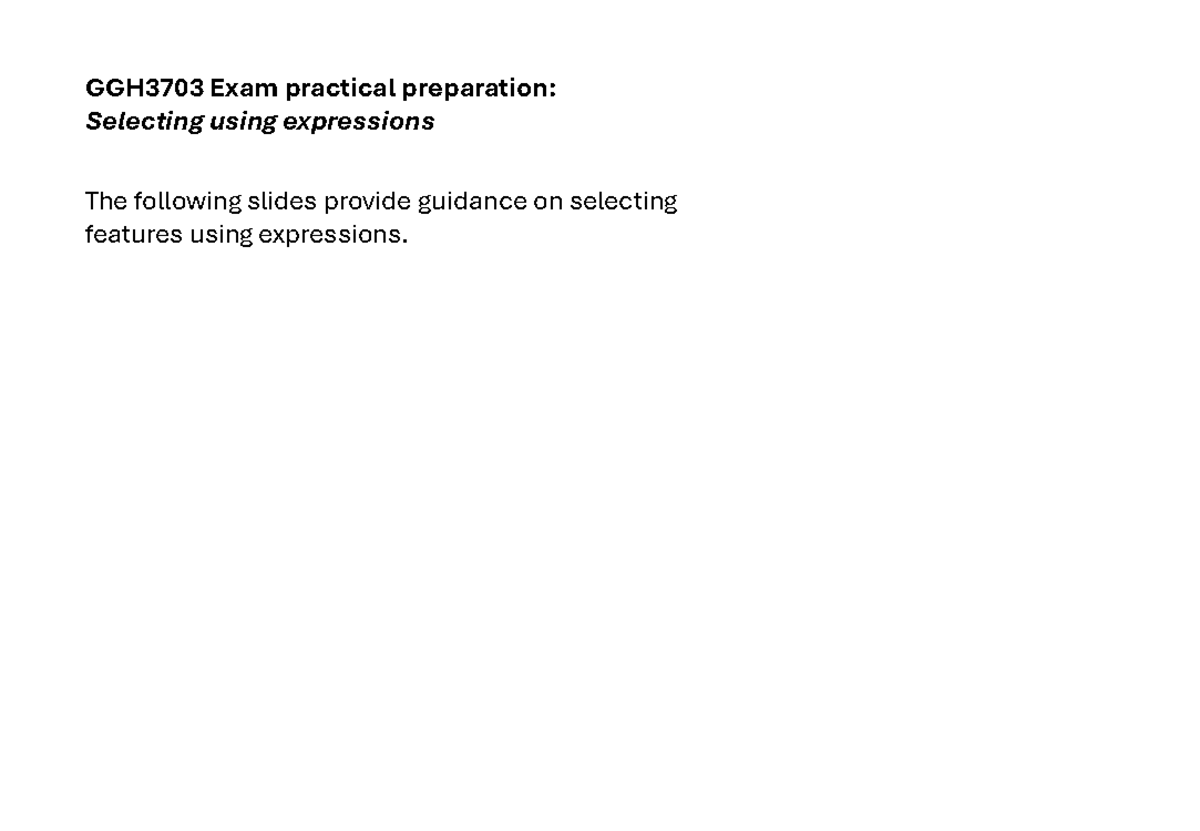 1. Selection by Expression - GGH3703 Exam practical preparation ...