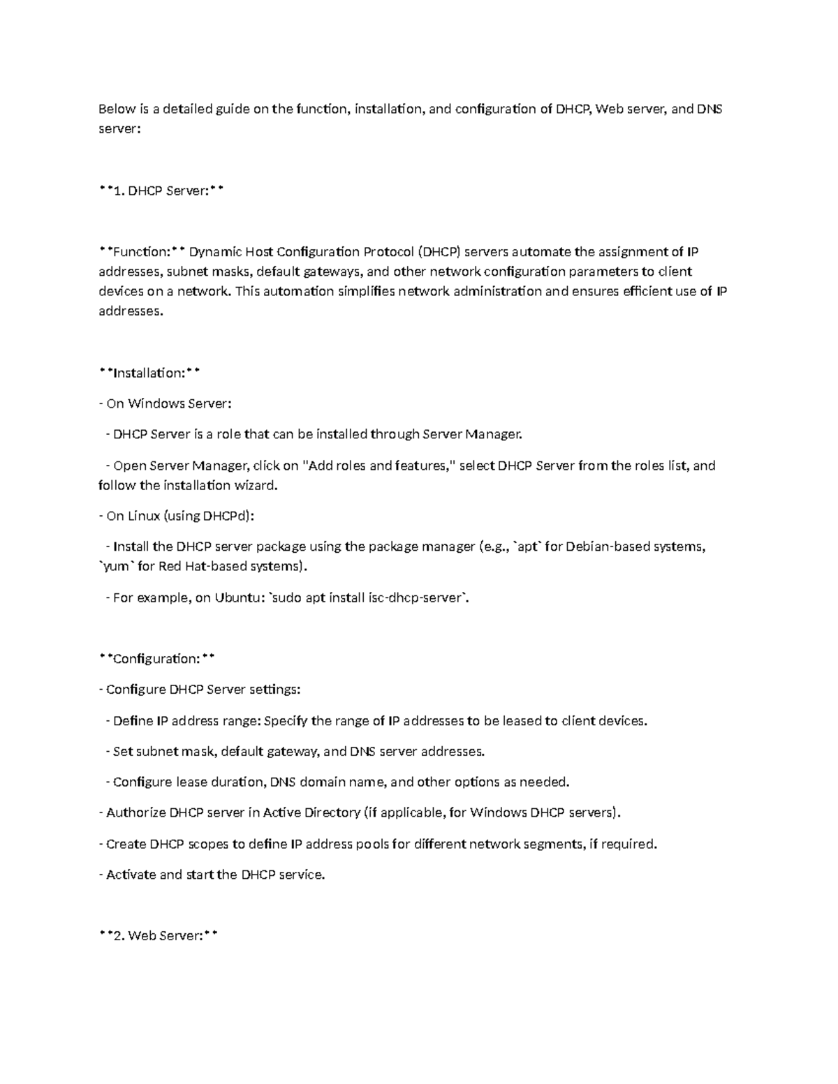 Detailed guide on the function - DHCP Server: Function: Dynamic Host Configuration Protocol ...