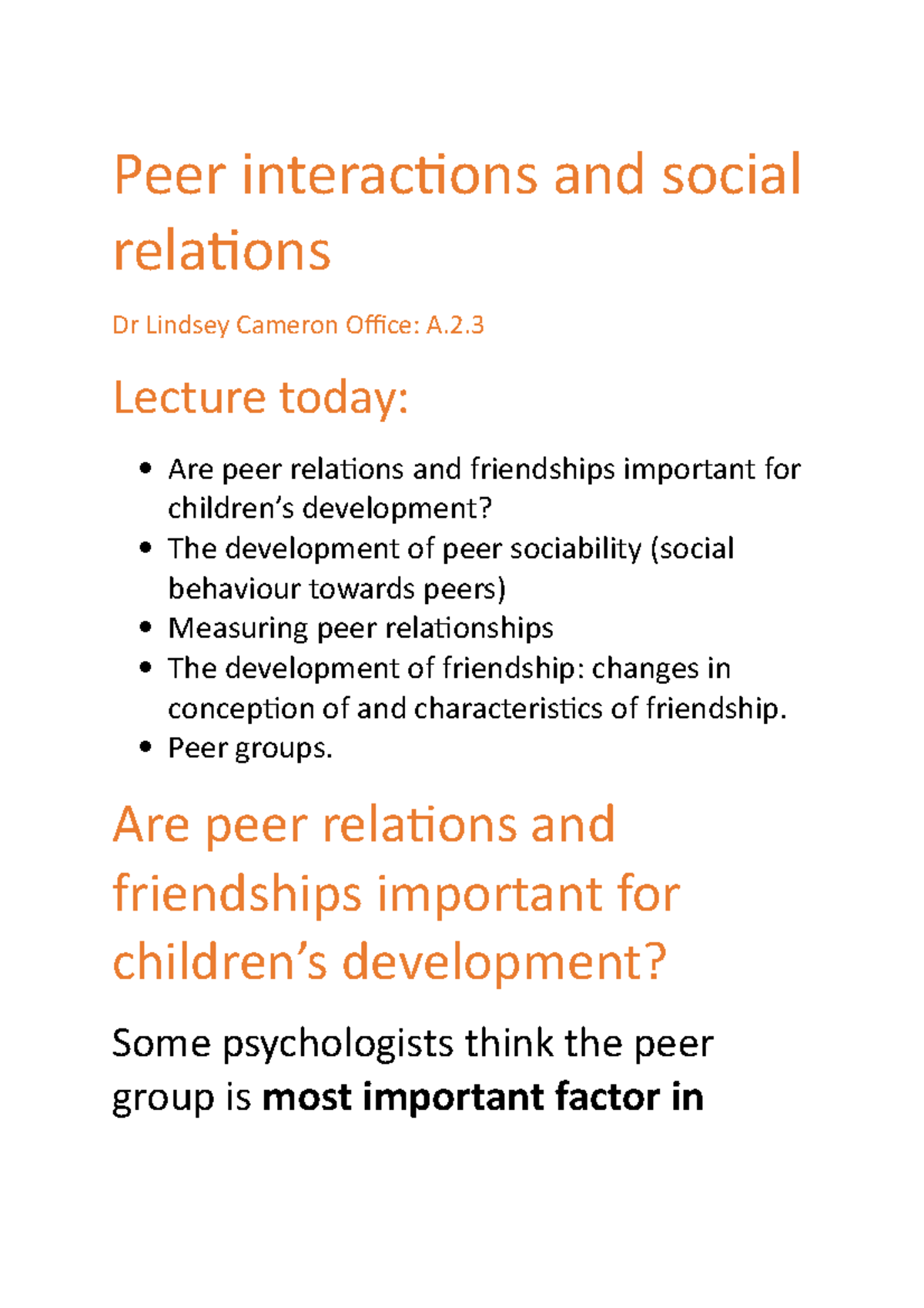 Peer interactions and social relations - Peer interactions and social ...