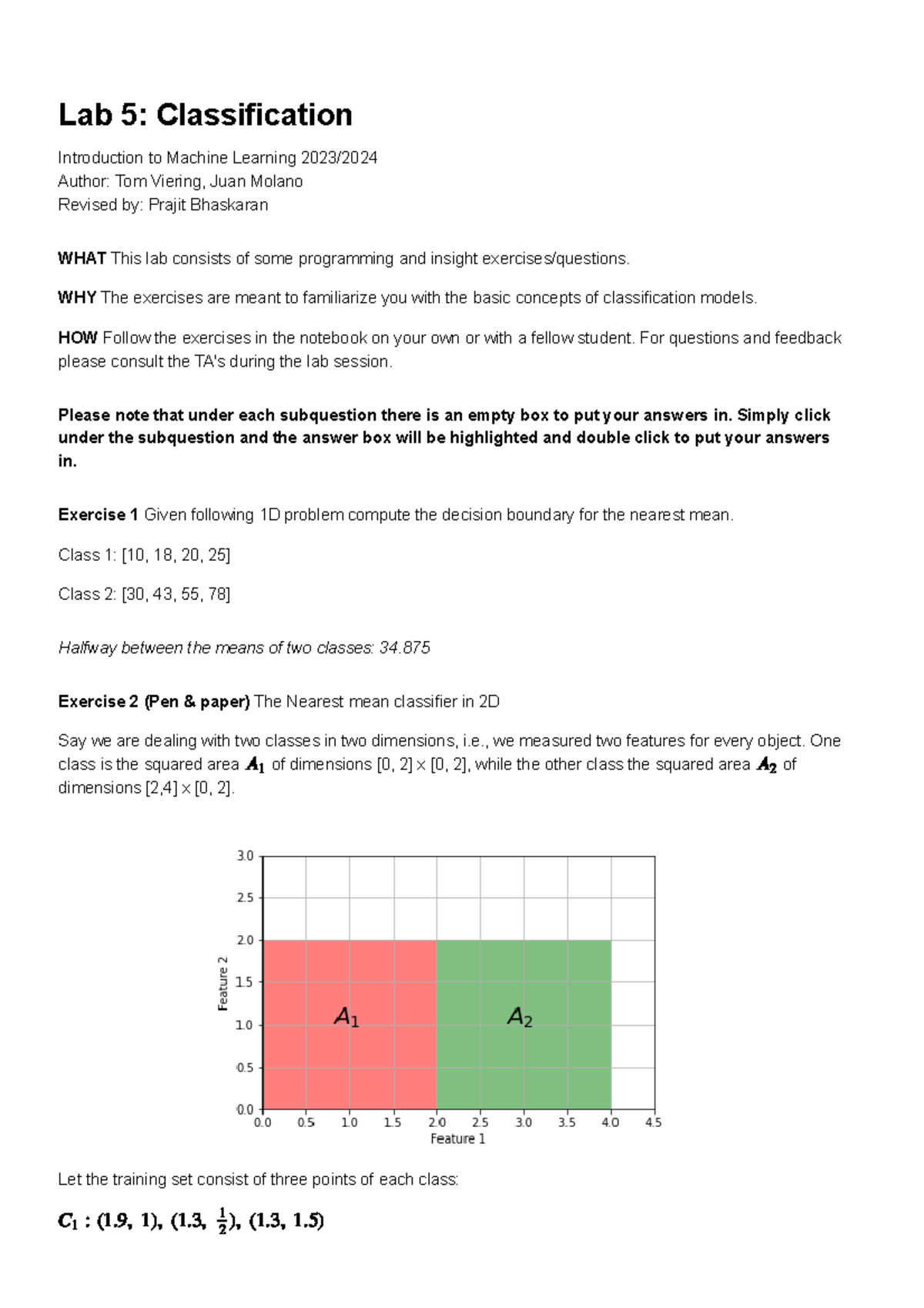 Lab 5 (Classification) - Lab 5: Classification Introduction to Machine Learning 2023/ Author ...