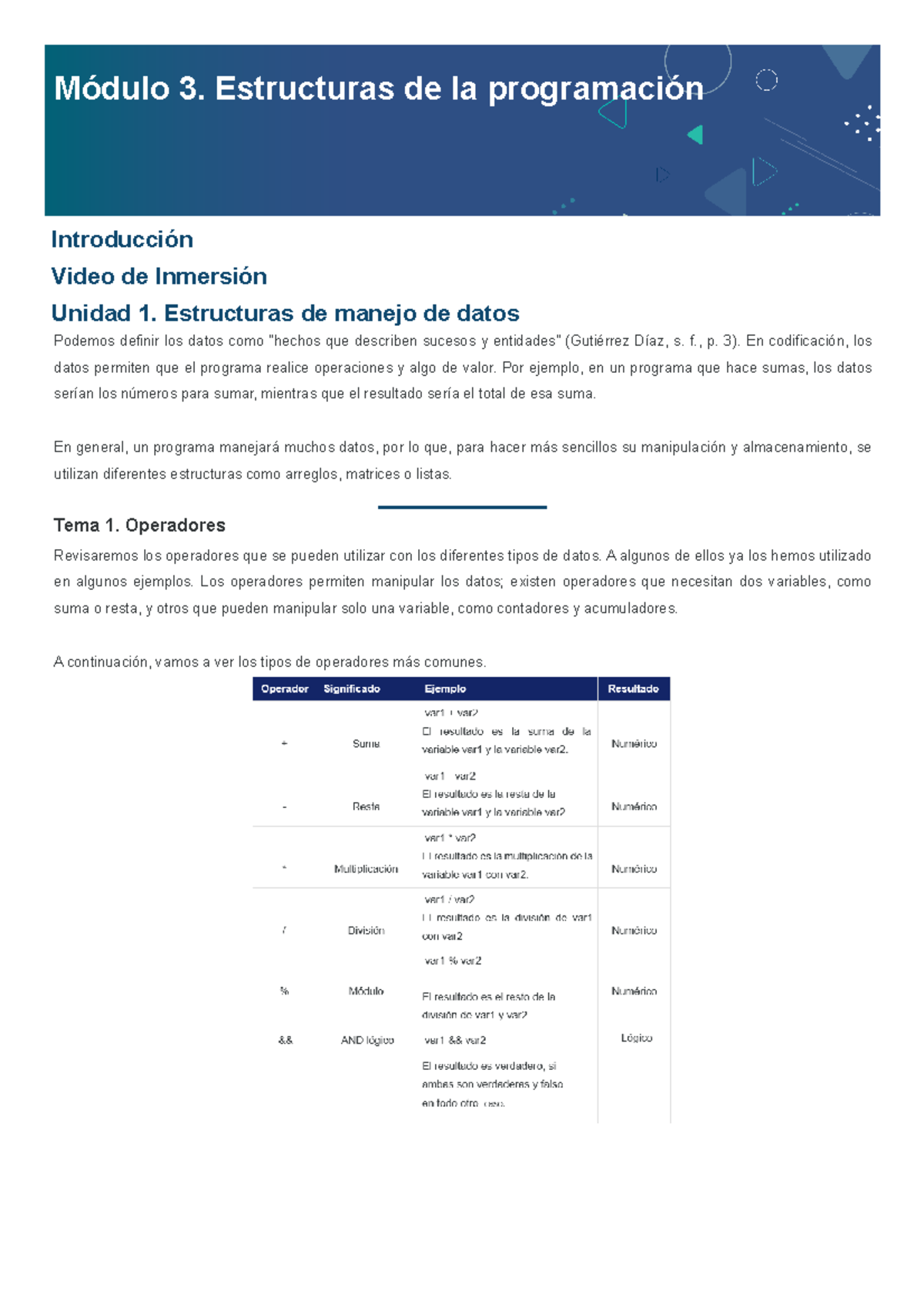 Modulo 3 Logica de programacion - Módulo 3. Estructuras de la programación Introducción Video de ...