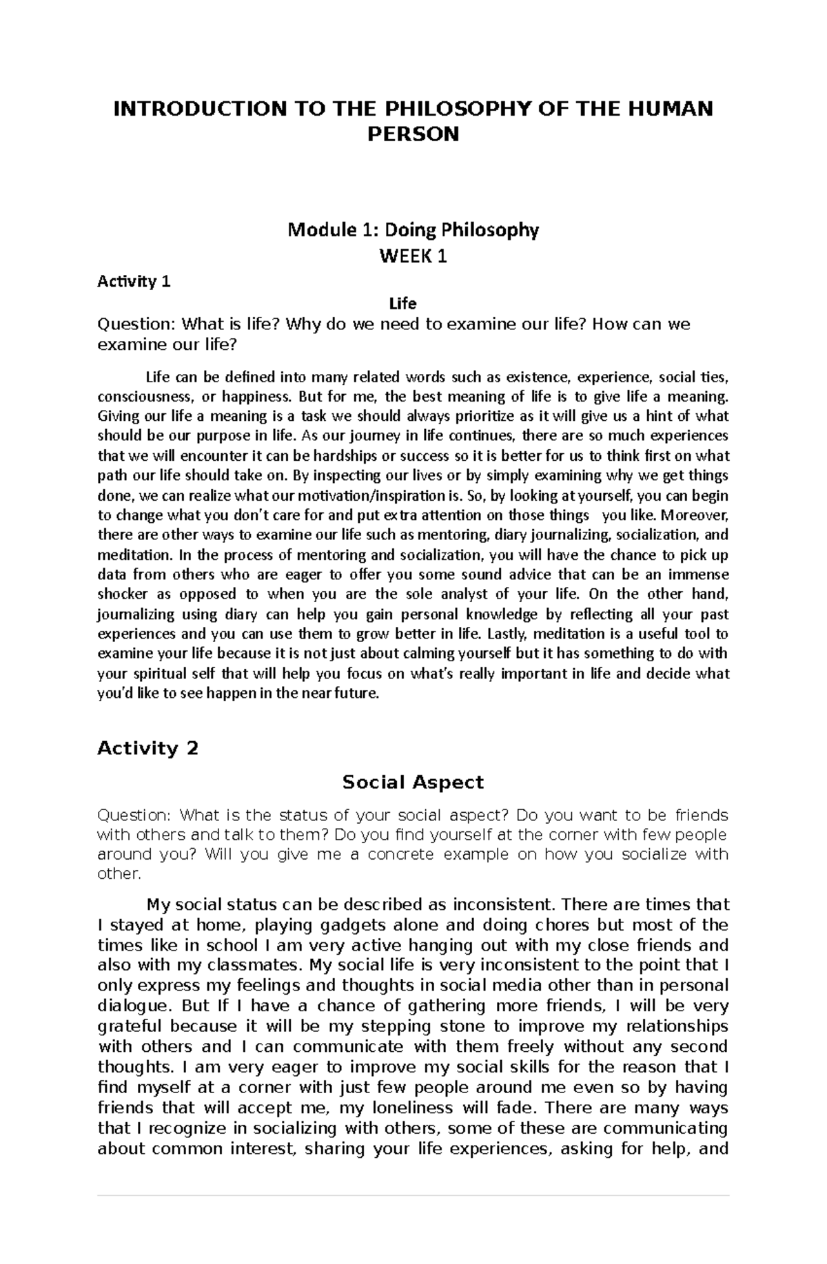 Philo Worksheet #1 - Module guide for study Support Students Learning ...