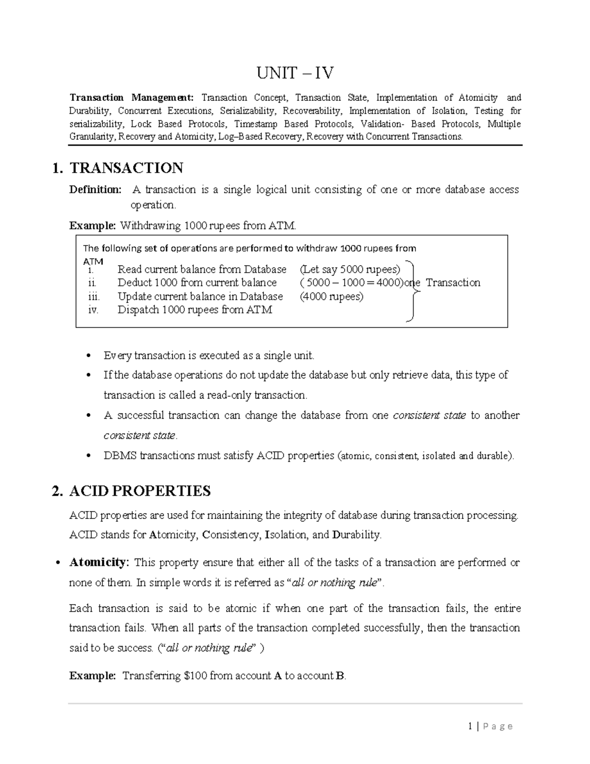 IV unit of database management which contains JNTUH syllabus covered ...