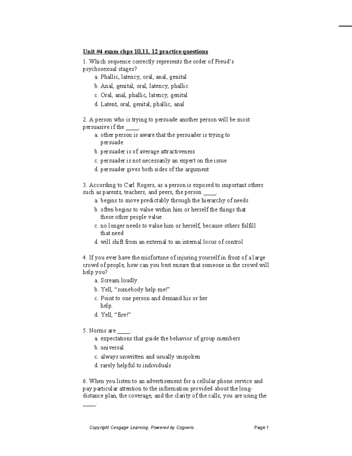Unit 4 exam chps 10 11 12 practice questions - Unit #4 exam chps 10,11 ...