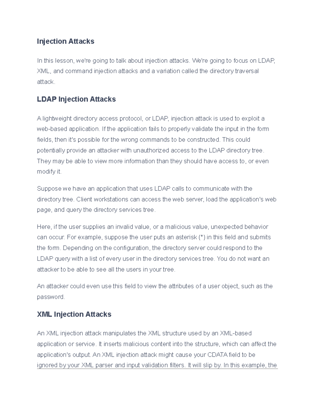 10.3.4 Injection Attacks - Injection Attacks In this lesson, we're ...