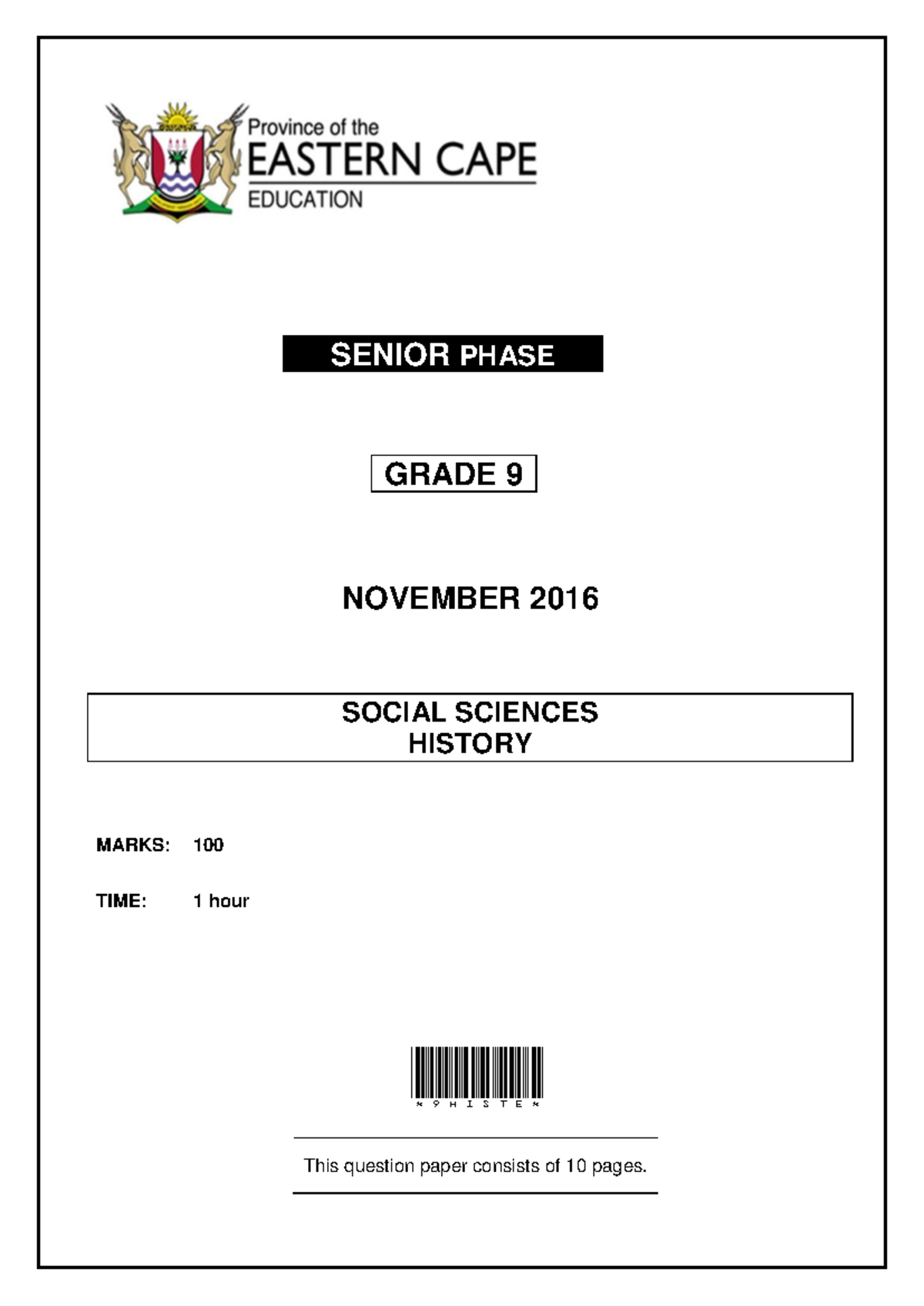 SOC SC - ENG (HIST) GR9 QP NOV 2016 - SENIOR PHASE GRADE 9 NOVEMBER ...
