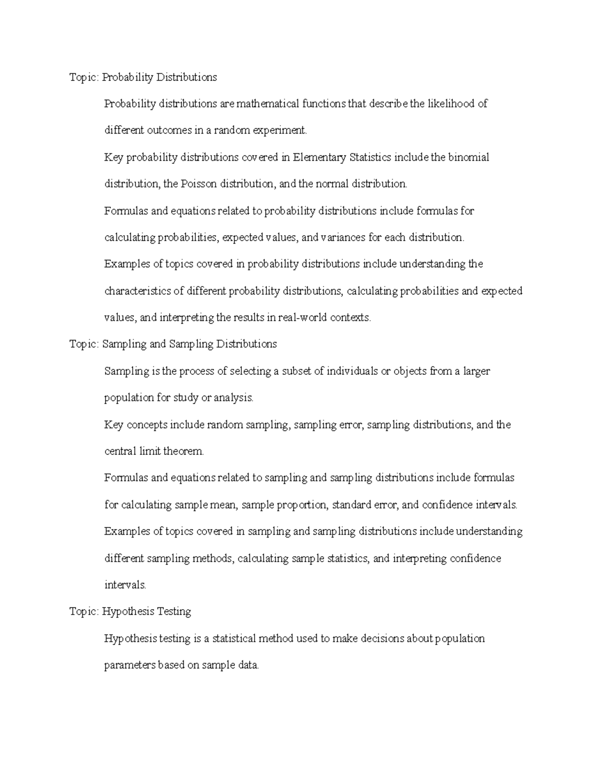 Elementary stats pt 2 - lecture notes - Topic: Probability ...