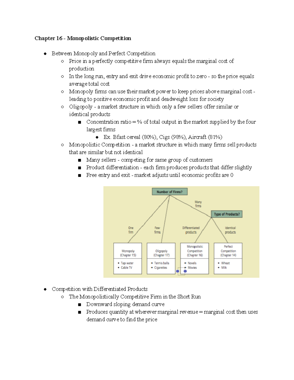 Final Econ Review - Lecture notes 1-12 - Chapter 16 - Monopolistic ...