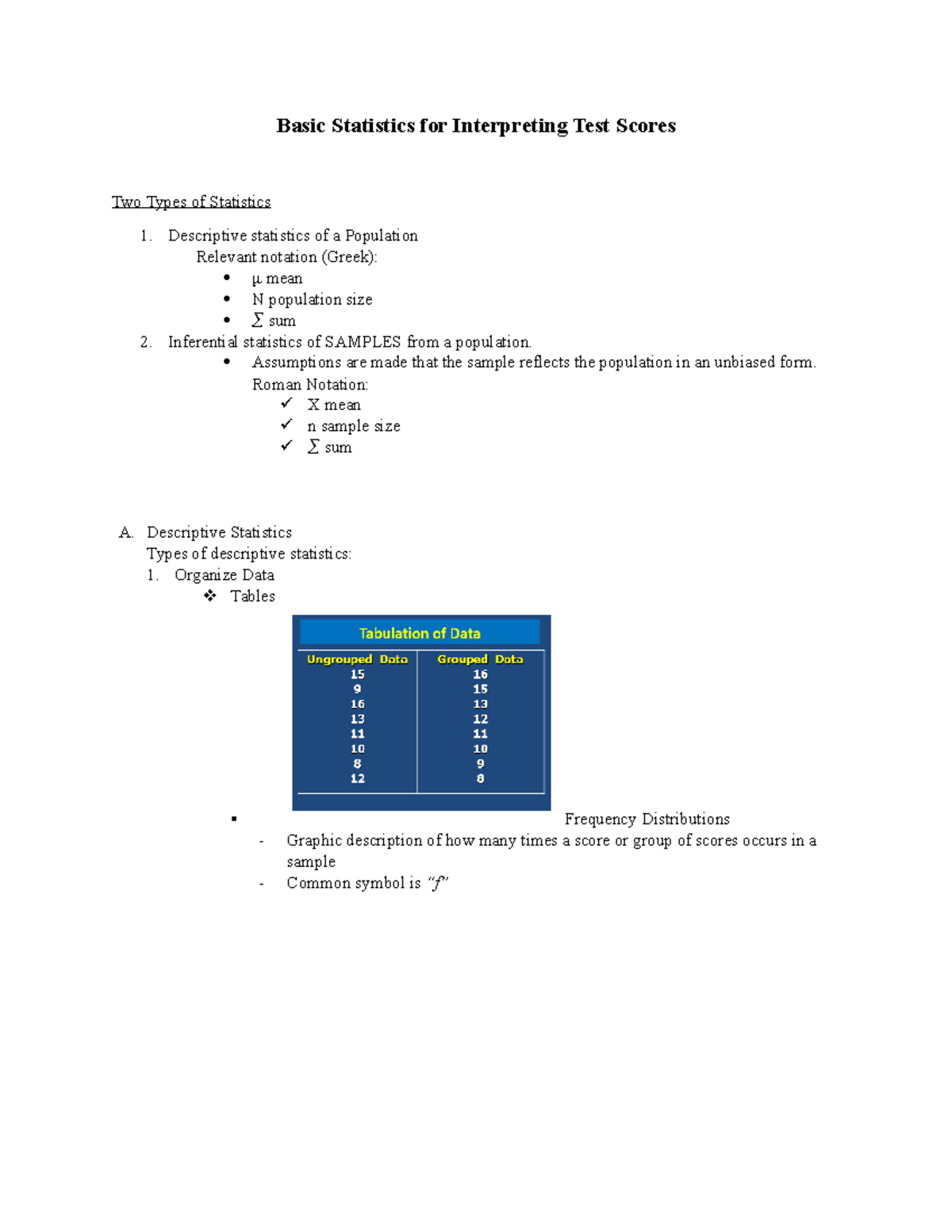 Basic Statistics for Test Scores - Basic Statistics for Interpreting ...