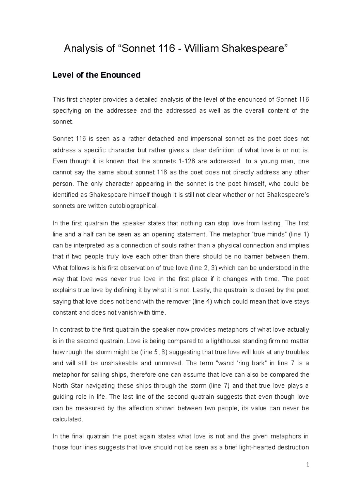 Sonnet 116 - Shakespeare - Analysis of “Sonnet 116 - William ...