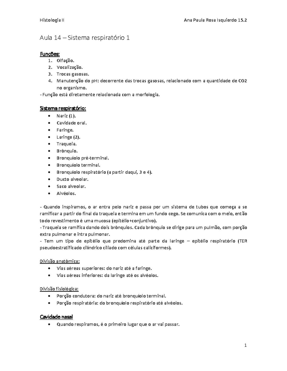 Aula 14 - Sistema respiratório 1 - Warning: TT: undefined function: 22 Warning: TT: undefined ...