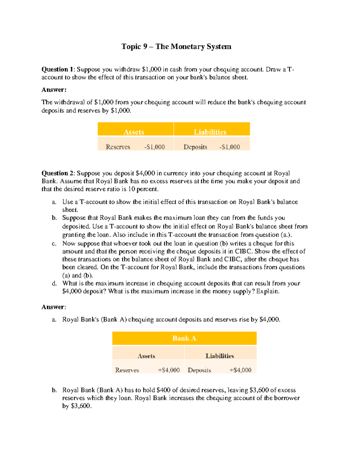 Topic 9 - The Monetary System - Answers - Topic 9 – The Monetary System ...