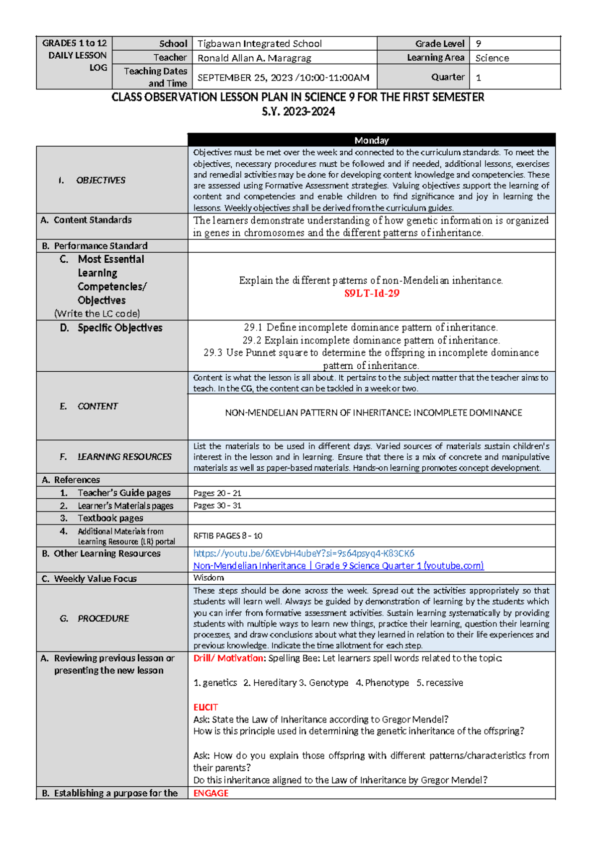 CO Lesson PLan in Science 9 for the First Semester - GRADES 1 to 12 ...