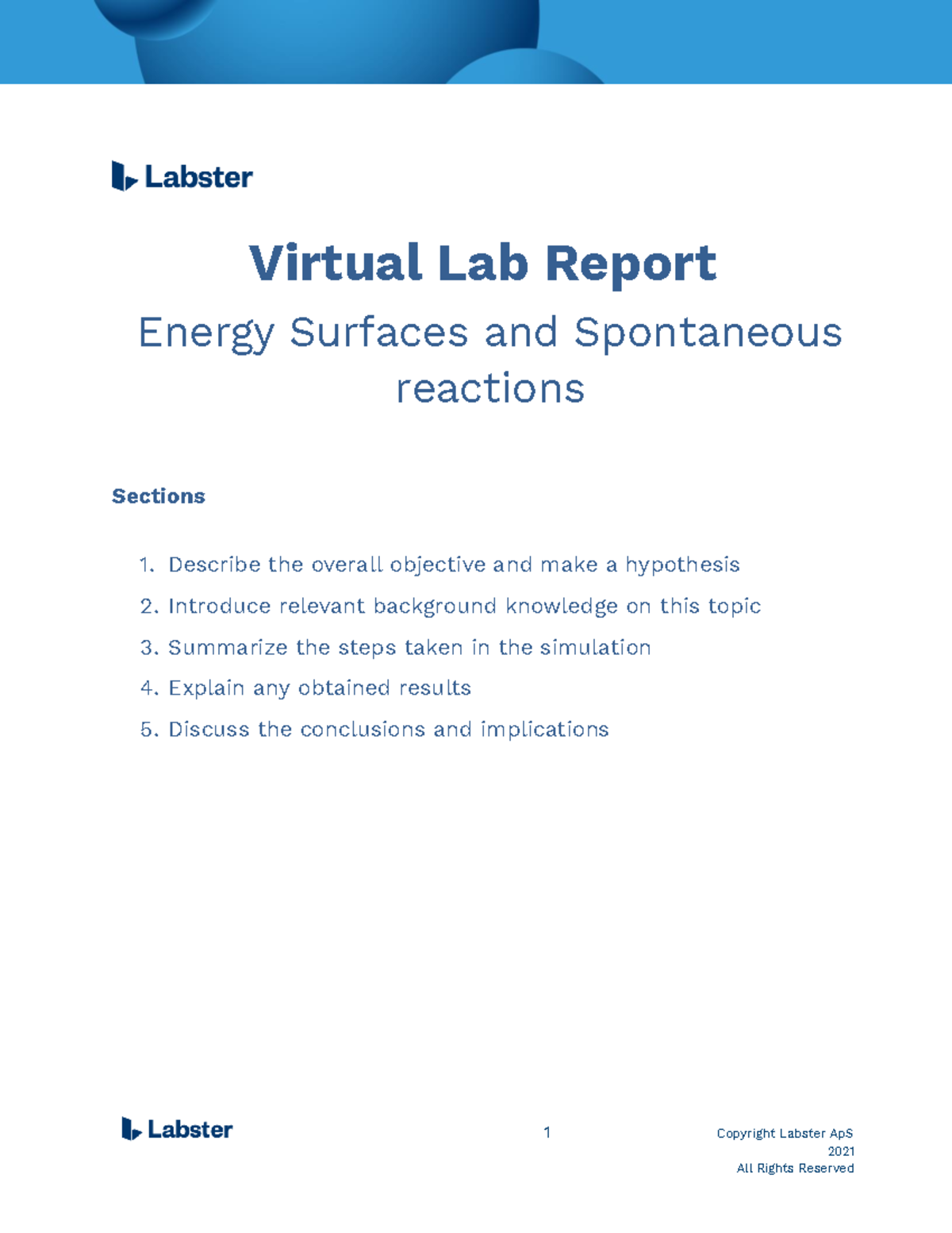 Energy Surfaces Lab MT - 1 Copyright Labster ApS 2021 Virtual Lab ...