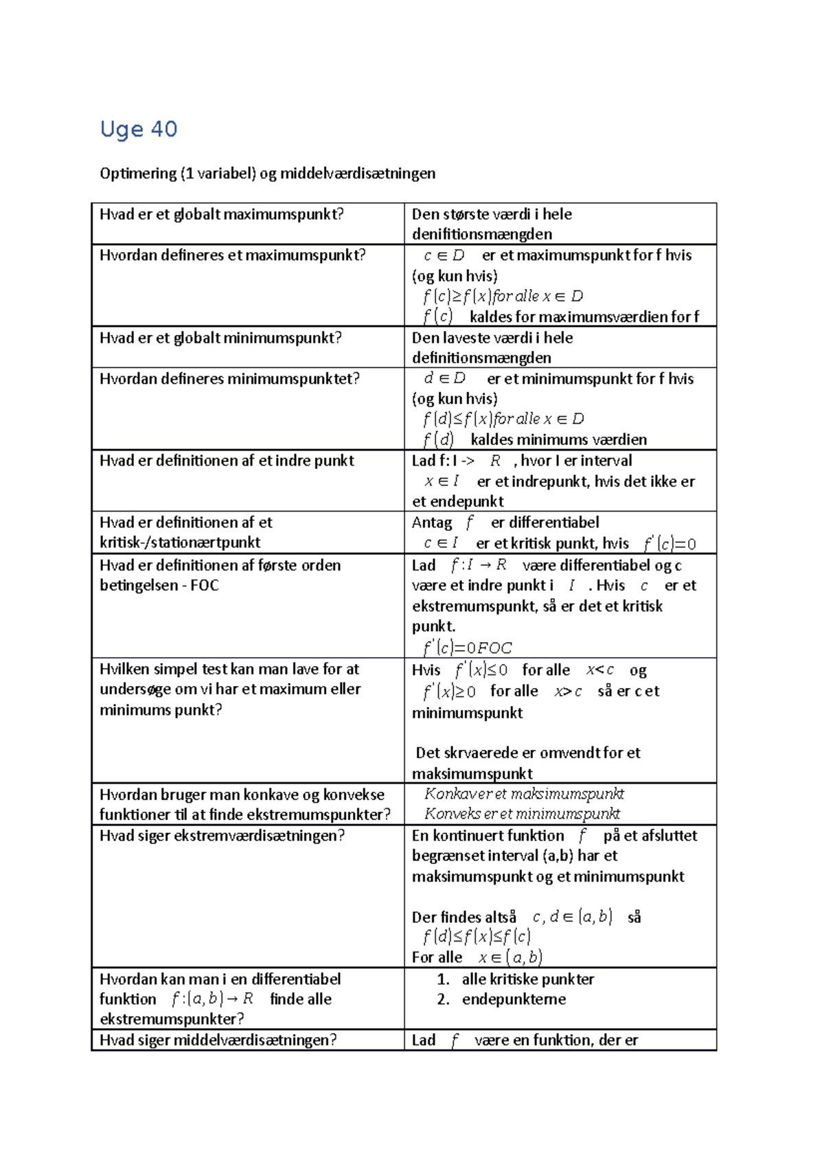 Uge 40 Mathematica for mathematica eksamen - Uge 40 Optimering (1 variabel) og ...
