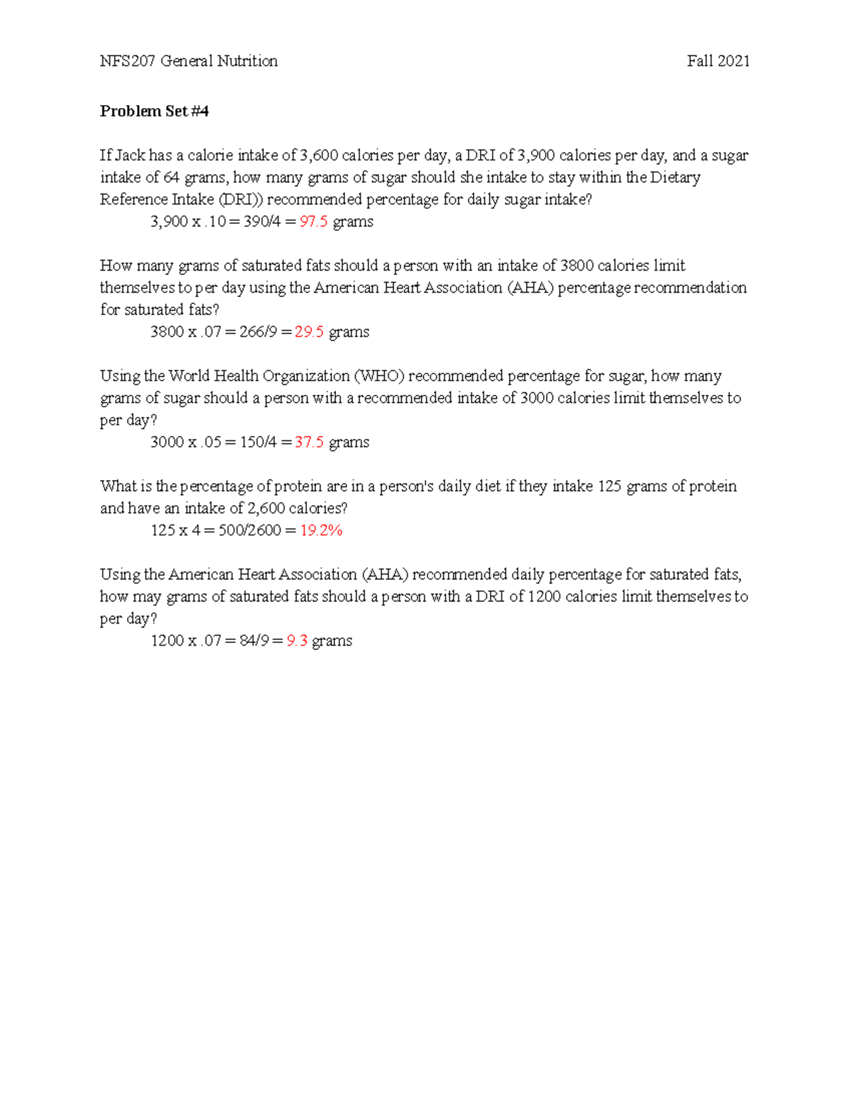 NFS207 Problem Set 4 - Fall 2021 - NFS207 General Nutrition Fall 2021 Problem Set # If Jack has ...