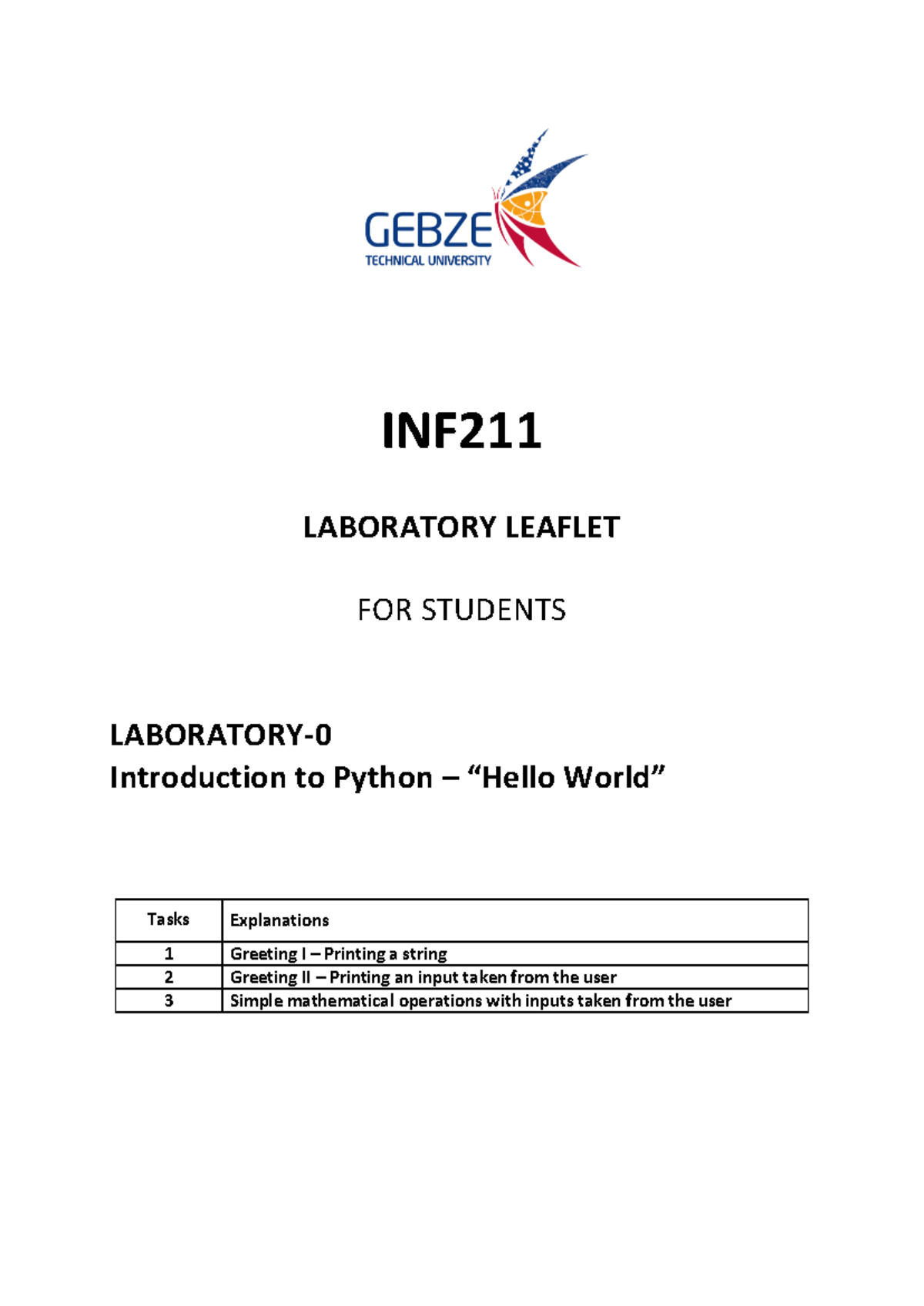 INF211 Lab0 2425G Student - INF21 1 LABORATORY LEAFLET FOR STUDENTS LABORATORY- 0 Introduction ...