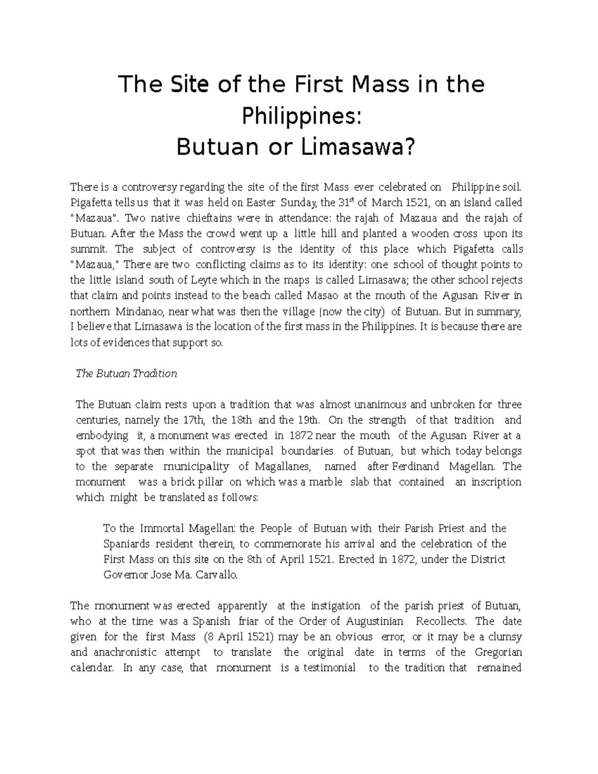 The Site of the First Mass in the Philippines - The Site of the First ...