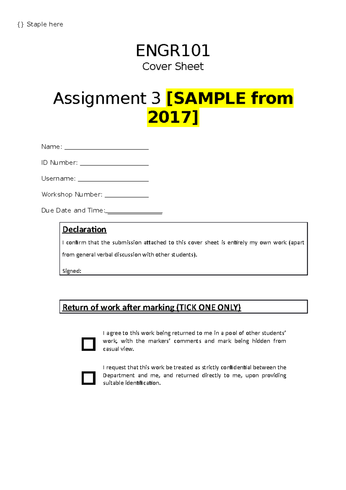 ENGR101 Assignment 3 Sample from 2017 - Introduction to Engineering ...