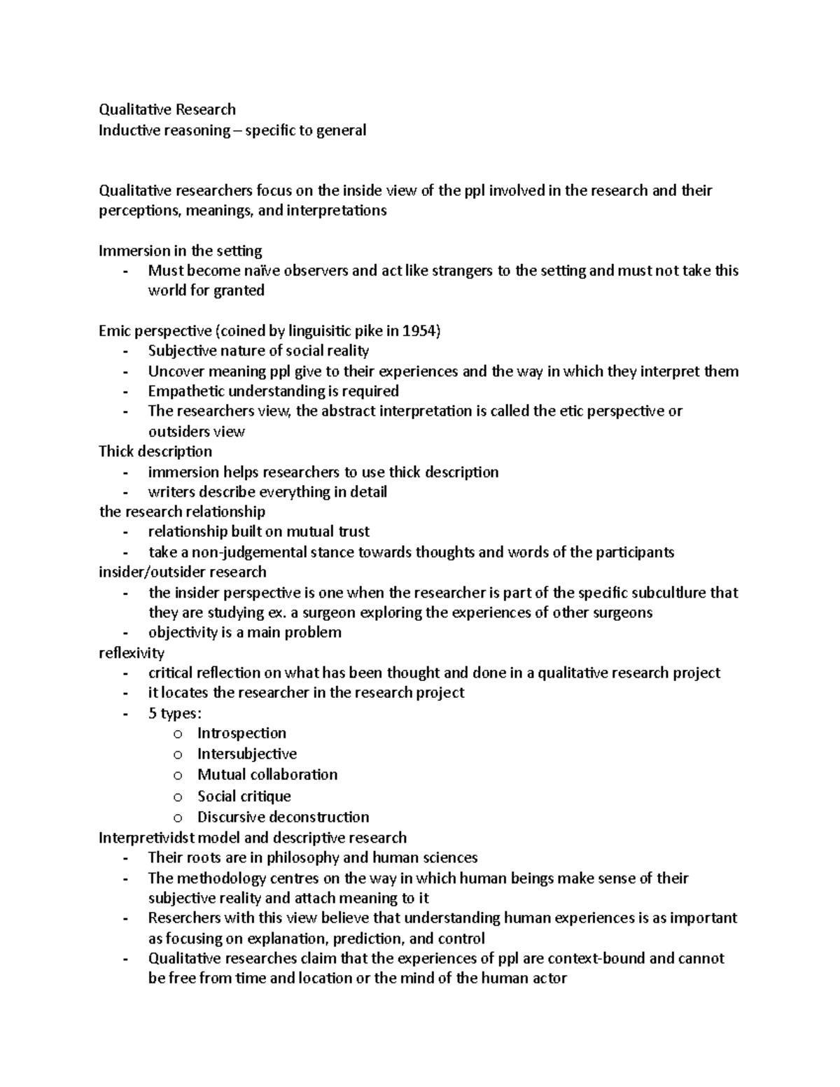 NURS3031 Lecture 1 Material - Qualitative Research Inductive reasoning ...
