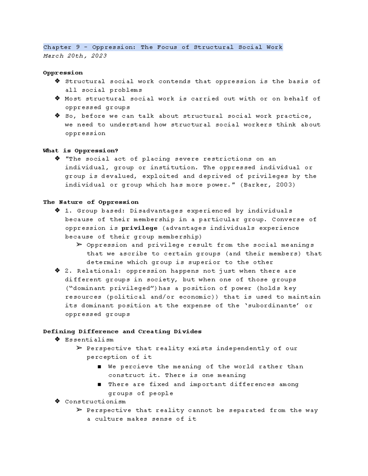 SWRK 2040 Week 10 Notes - you can use these if you want- they're just ...