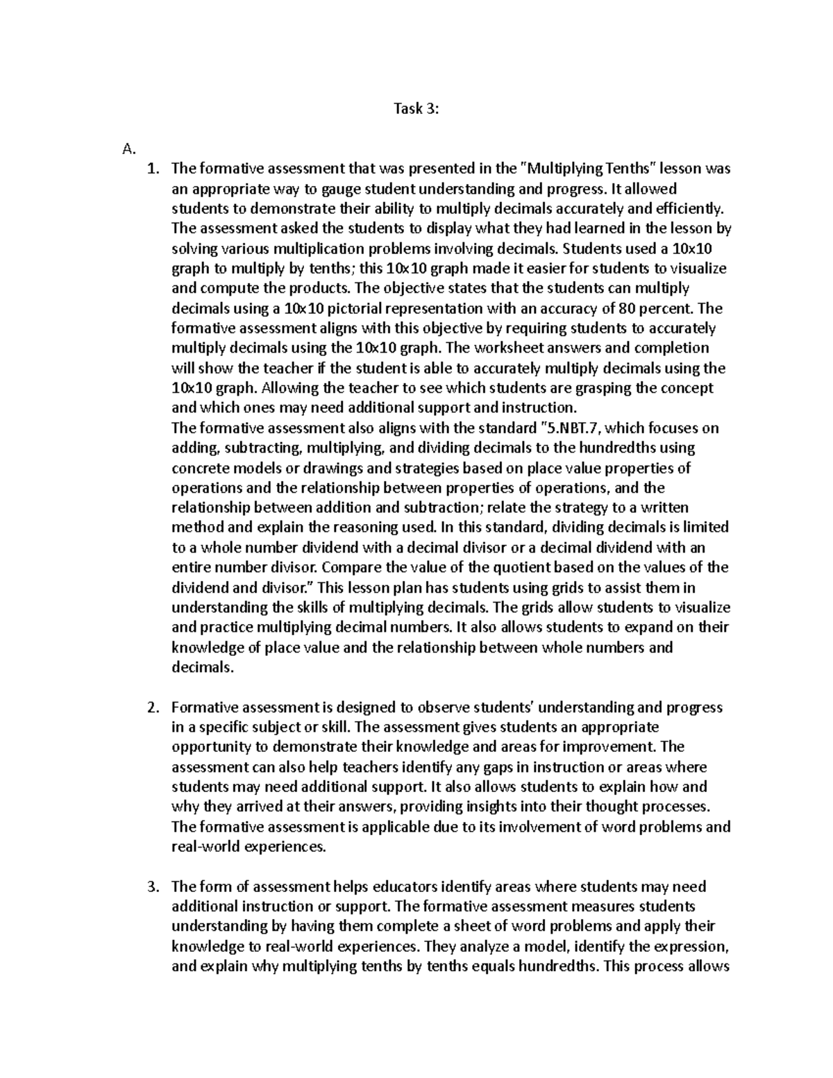 Task 3 - Task 3 - Task 3: A. 1. The formative assessment that was ...