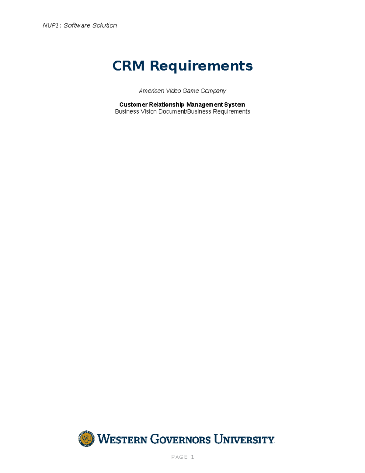CRM Requirements - PROJECT FORM AND REQUIREMENTS - NUP1: Software ...