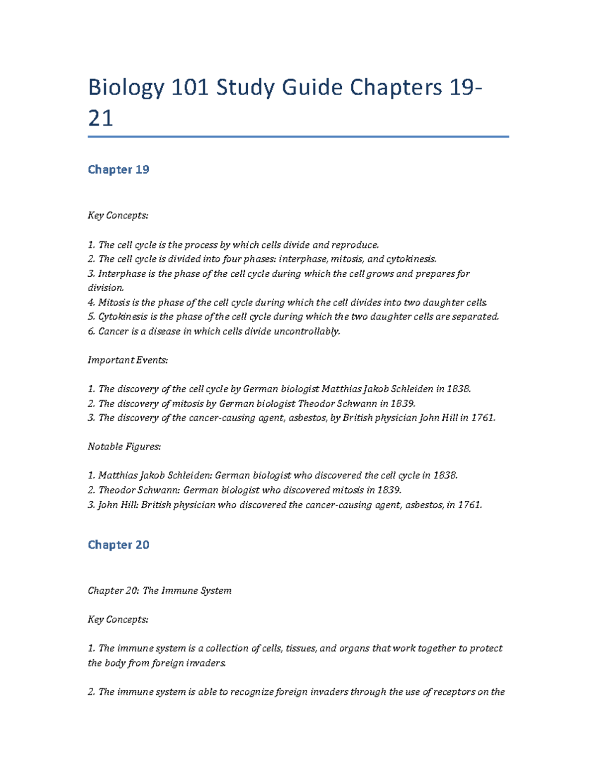 Biology 101 Study Guide Chapters 19-21 - The cell cycle is divided into ...