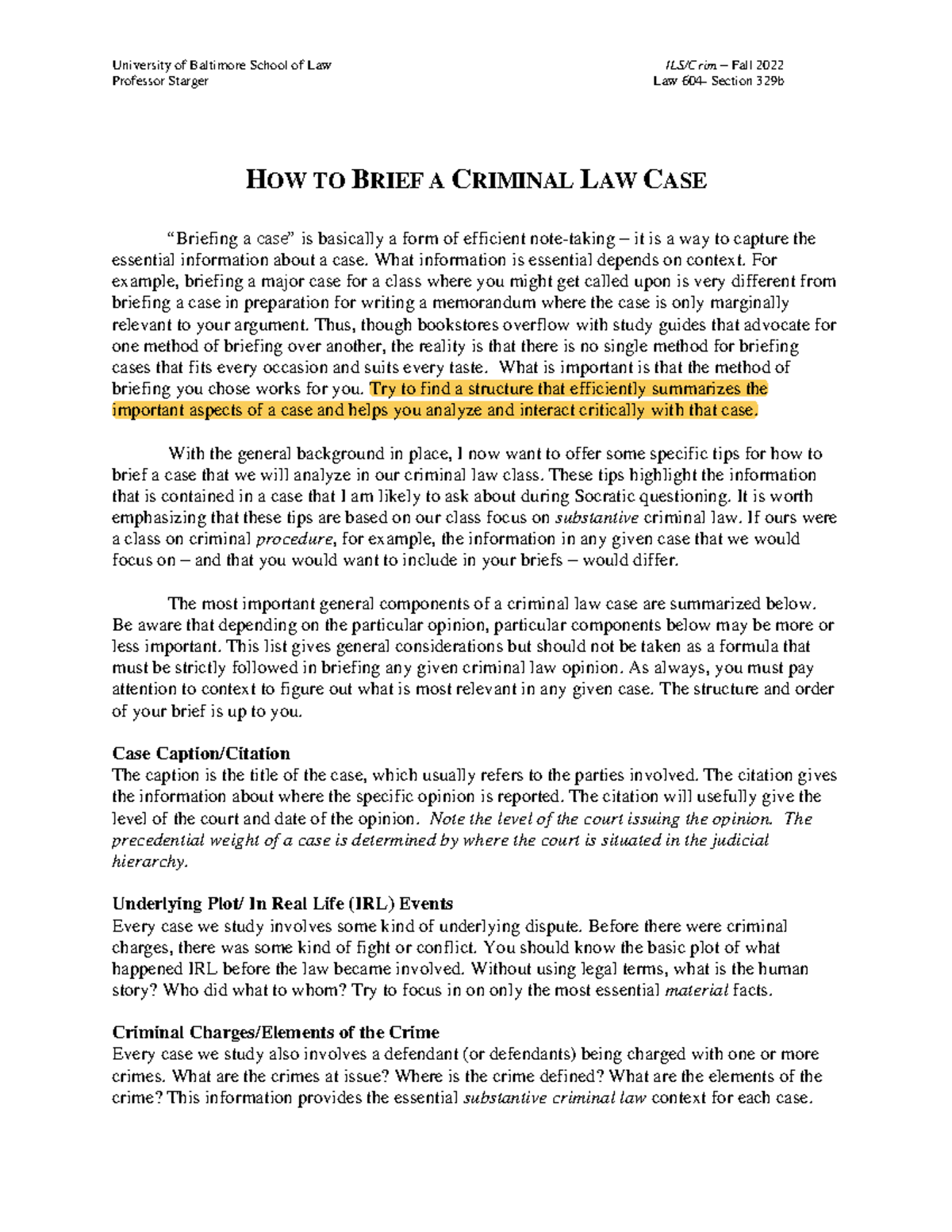 How to Brief a Criminal Law Case - University of Baltimore School of ...
