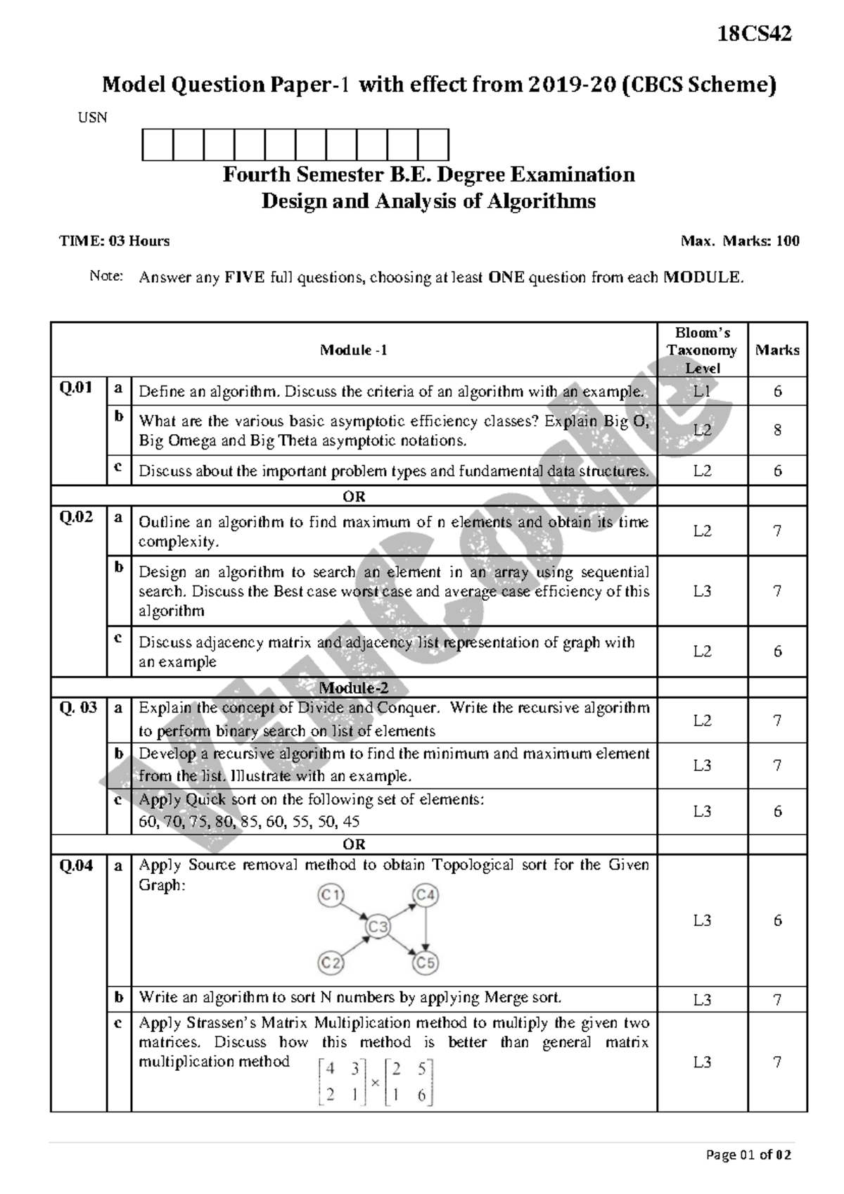 ADA model-set-1-paper-4th-semester - 18 CS 42 Page 0 1 of 02 Model ...