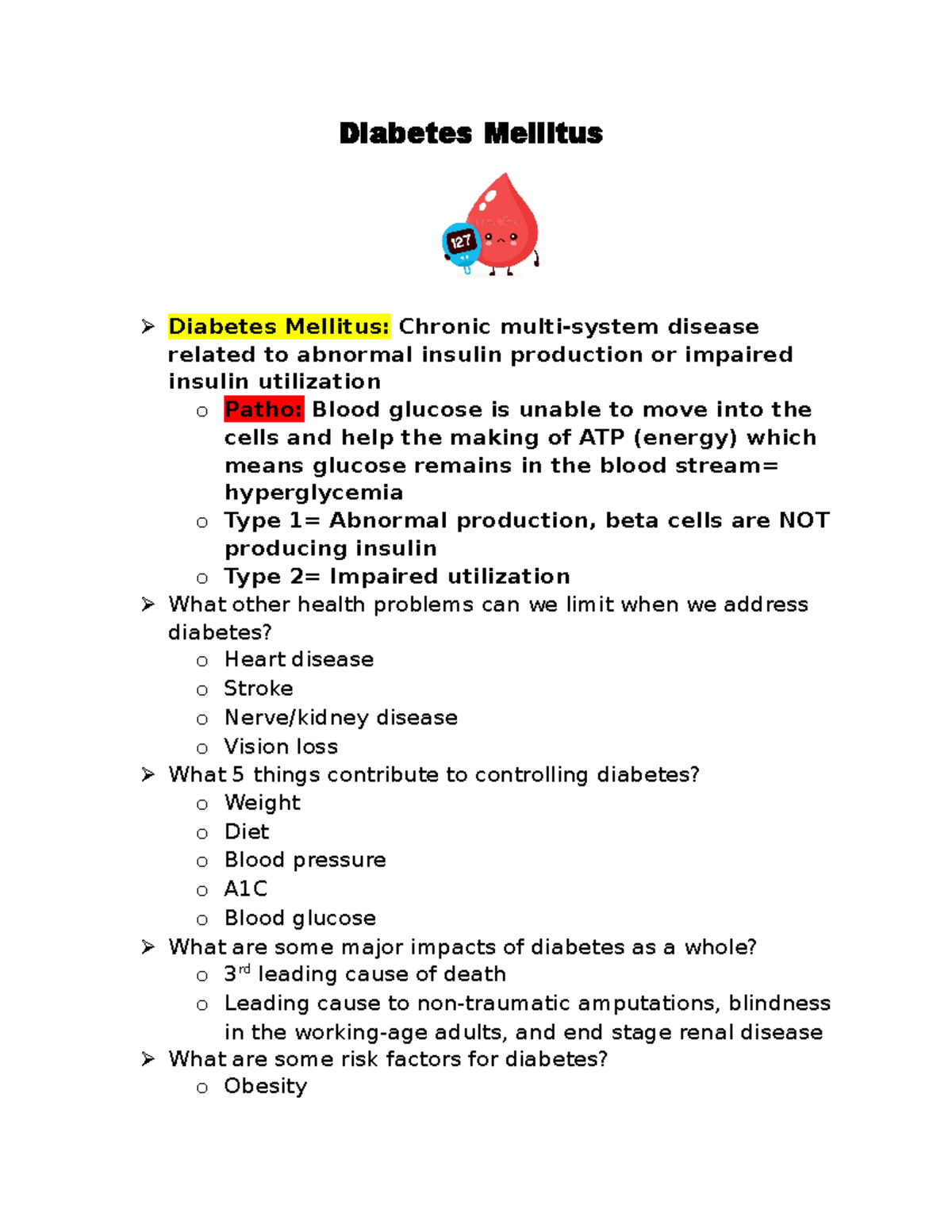 Diabetes Mellitus Study Guide - Diabetes Mellitus Diabetes Mellitus ...