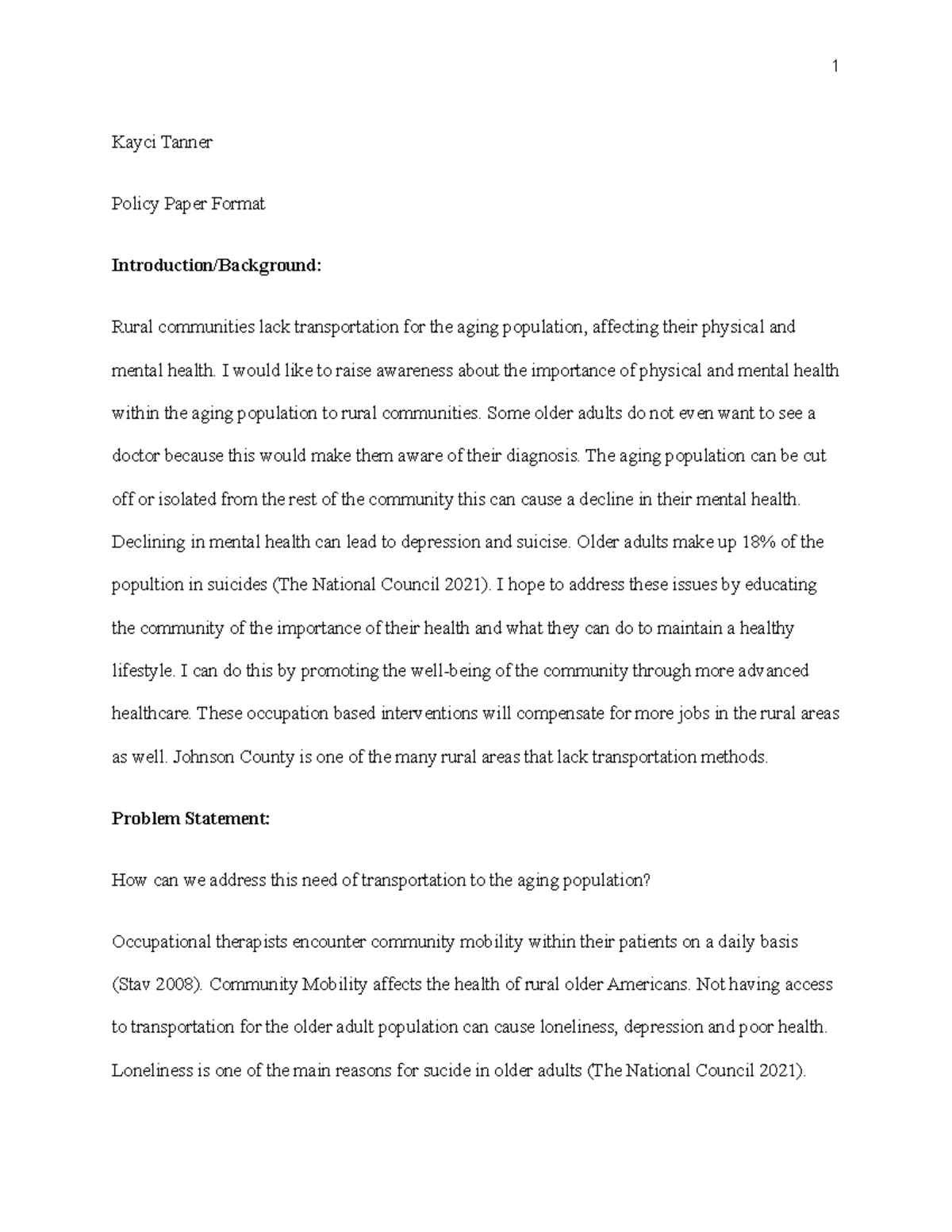 Policy Paper Community and population - Kayci Tanner Policy Paper ...