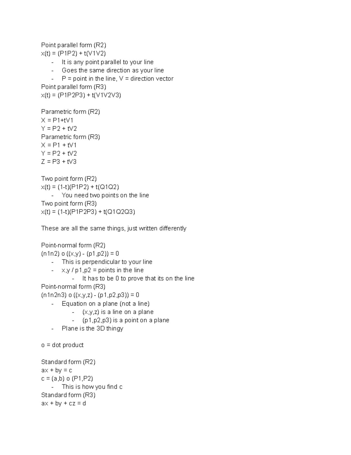 MATH1229 Tutorial Types of Vector Forms - Point parallel form (R2) x(t ...