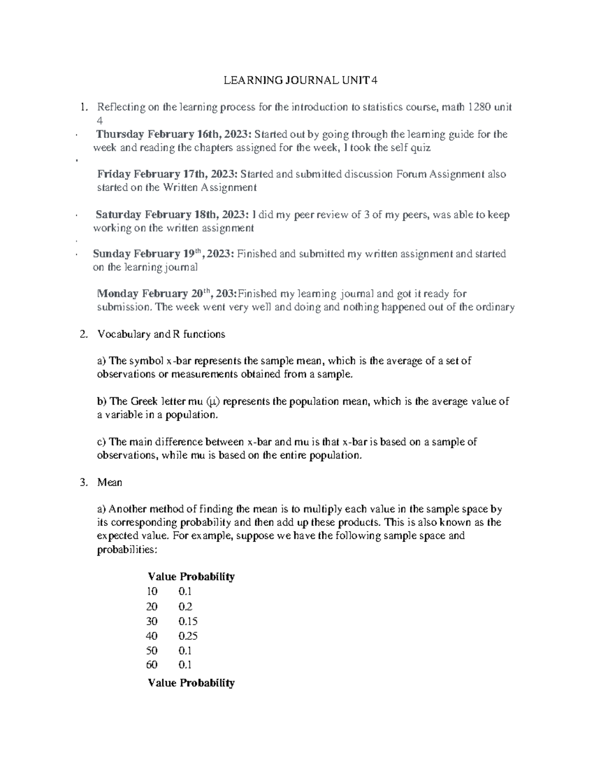 L. Journal unit4 - LEARNING JOURNAL UNIT 4 Reflecting on the learning process for the ...