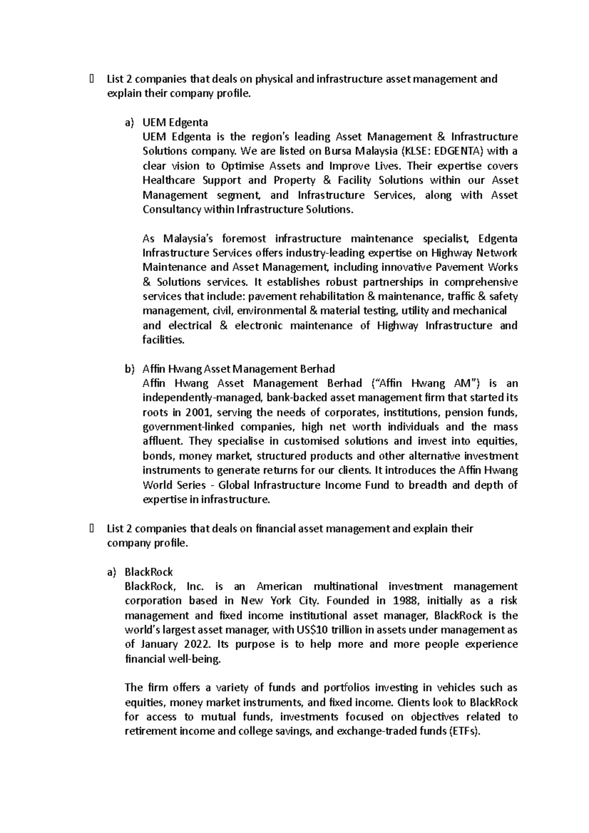 AM tutorial 1 - ́ List 2 companies that deals on physical and ...