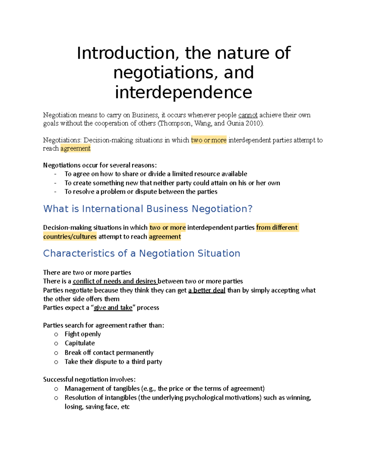 Session 1 - Introduction, the nature of negotiations, and ...