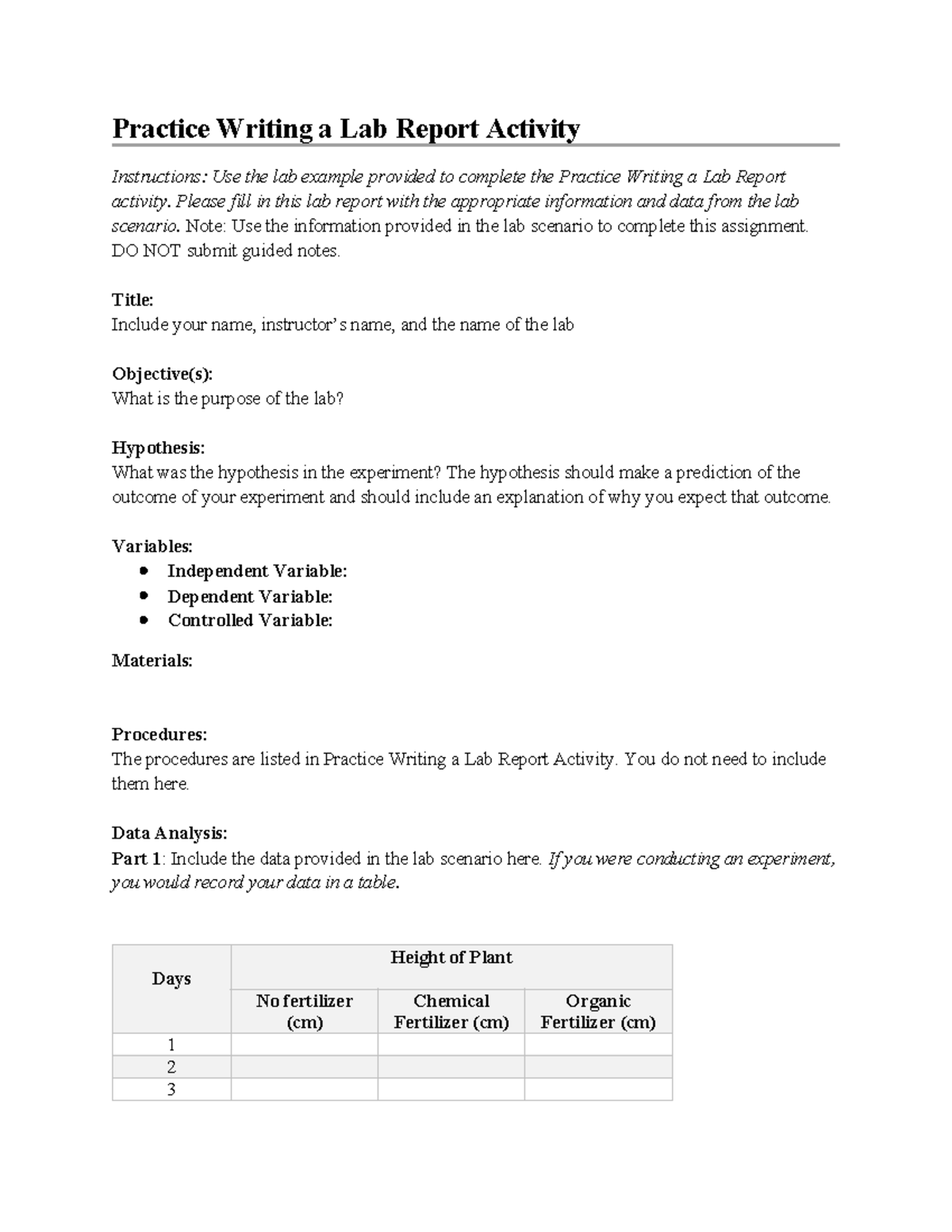 Practice writing a lab report - Practice Writing a Lab Report Activity ...