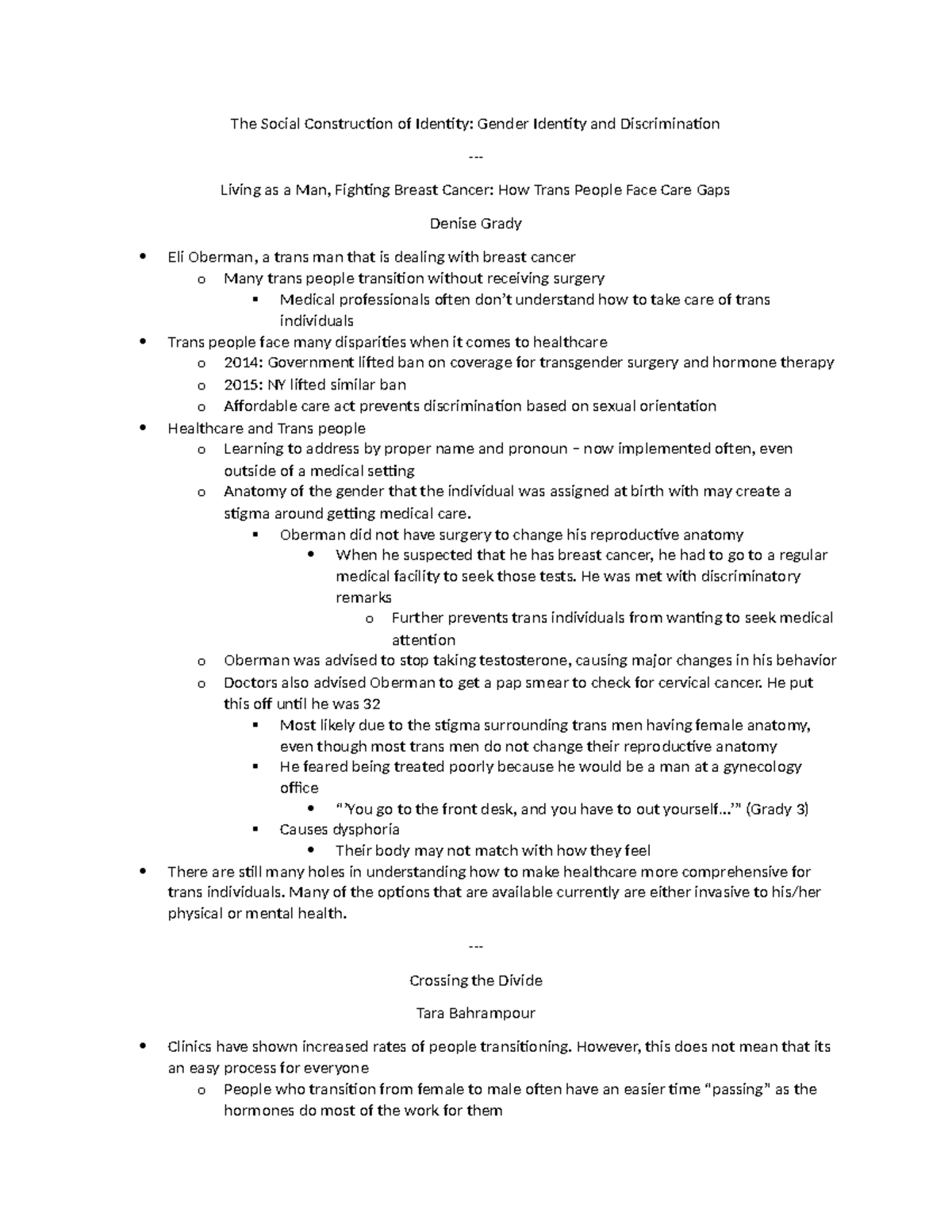 Exam 3 study guide - The Social Construction of Identity: Gender ...