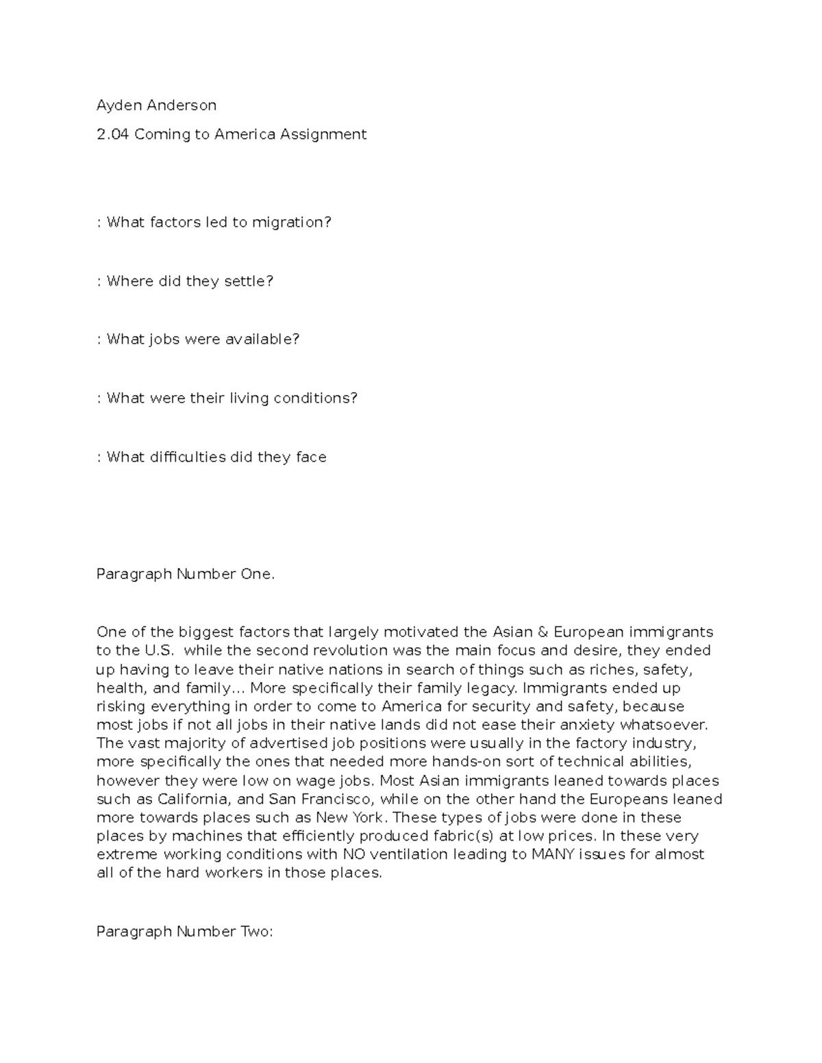 2.04 english assignment - Ayden Anderson 2 Coming to America Assignment ...