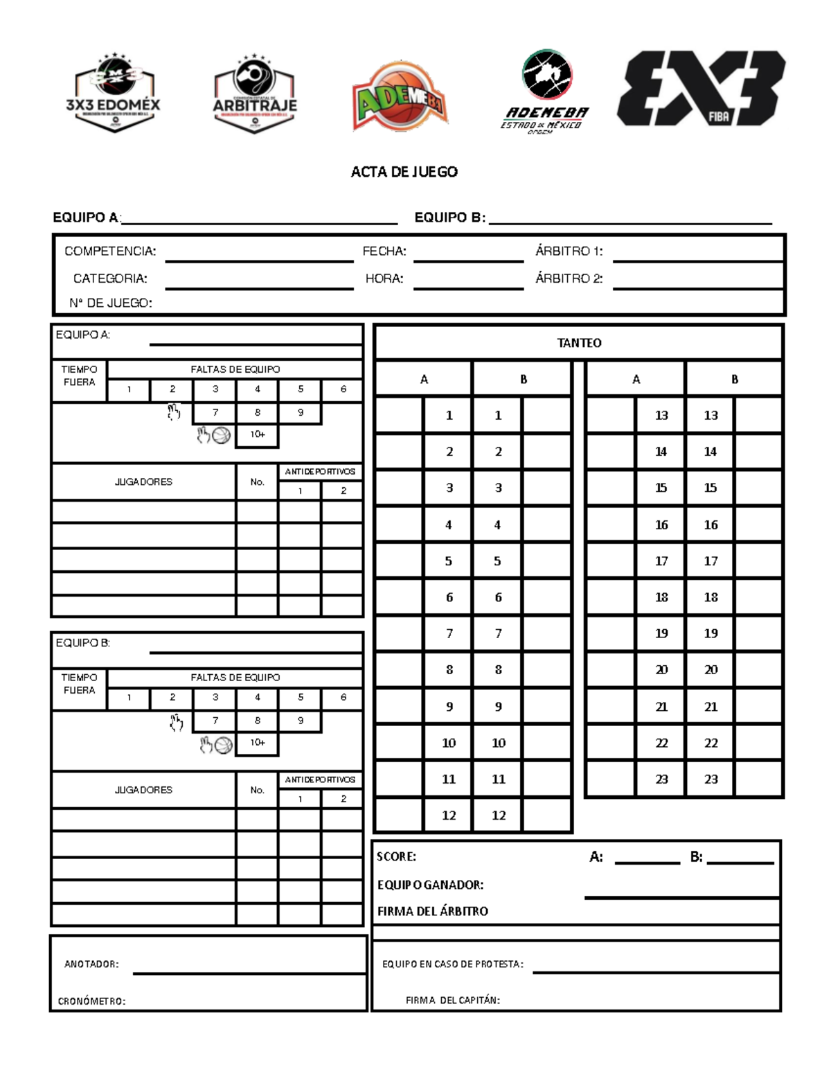 HOJA 3X3 - apunte - ACTA DE JUEGO EQUIPO A: EQUIPO B: COMPETENCIA ...