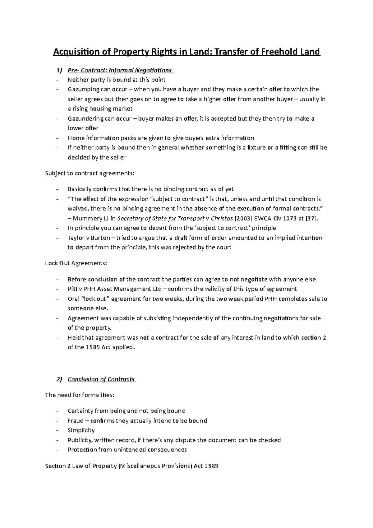 Lecture 3 an 4 - transfer of land - Acquisition of Property Rights in ...