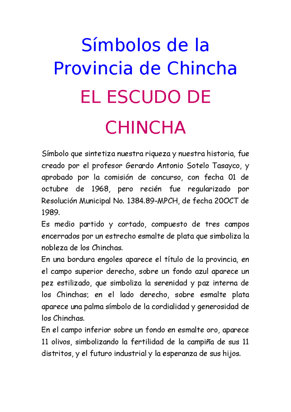 Símbolos de la Provincia de Chincha - Símbolos de la Provincia de ...