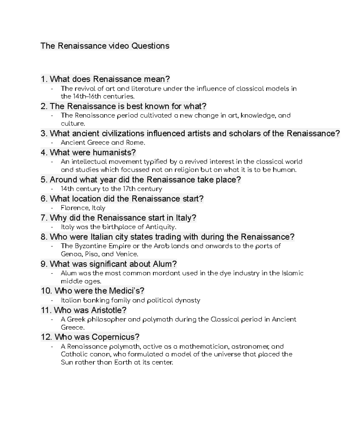 Copy of Renaissance crash course worksheet - The Renaissance video ...