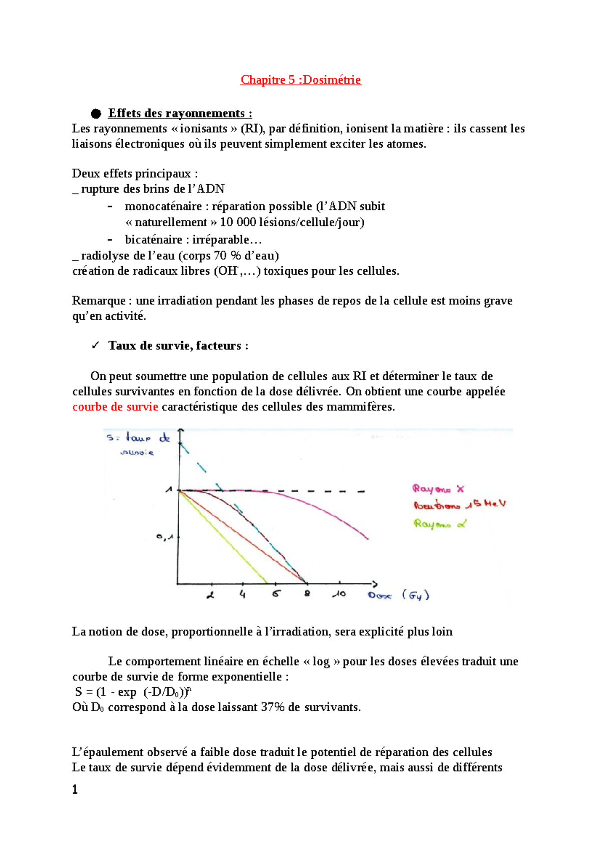 Chapitre 5 Dosimétrie - Chapitre 5 :Dosimétrie Effets des rayonnements ...